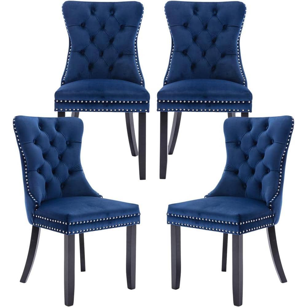 Mydepot Dark Blue Velvet Upholstered Dining Chairs Accent Diner Chairs ...