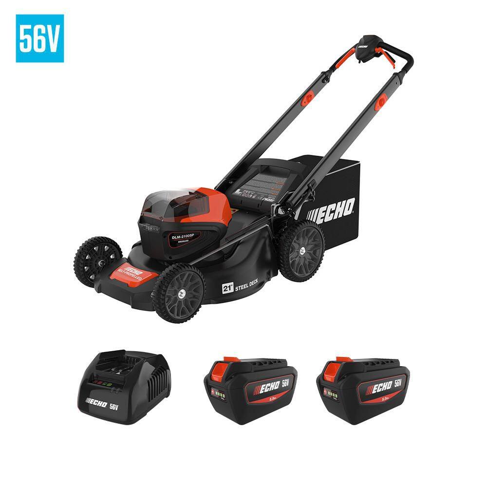 ECHO 56-Volt Cordless Battery Lawn Mower and Battery Combo Kit with (2 ...