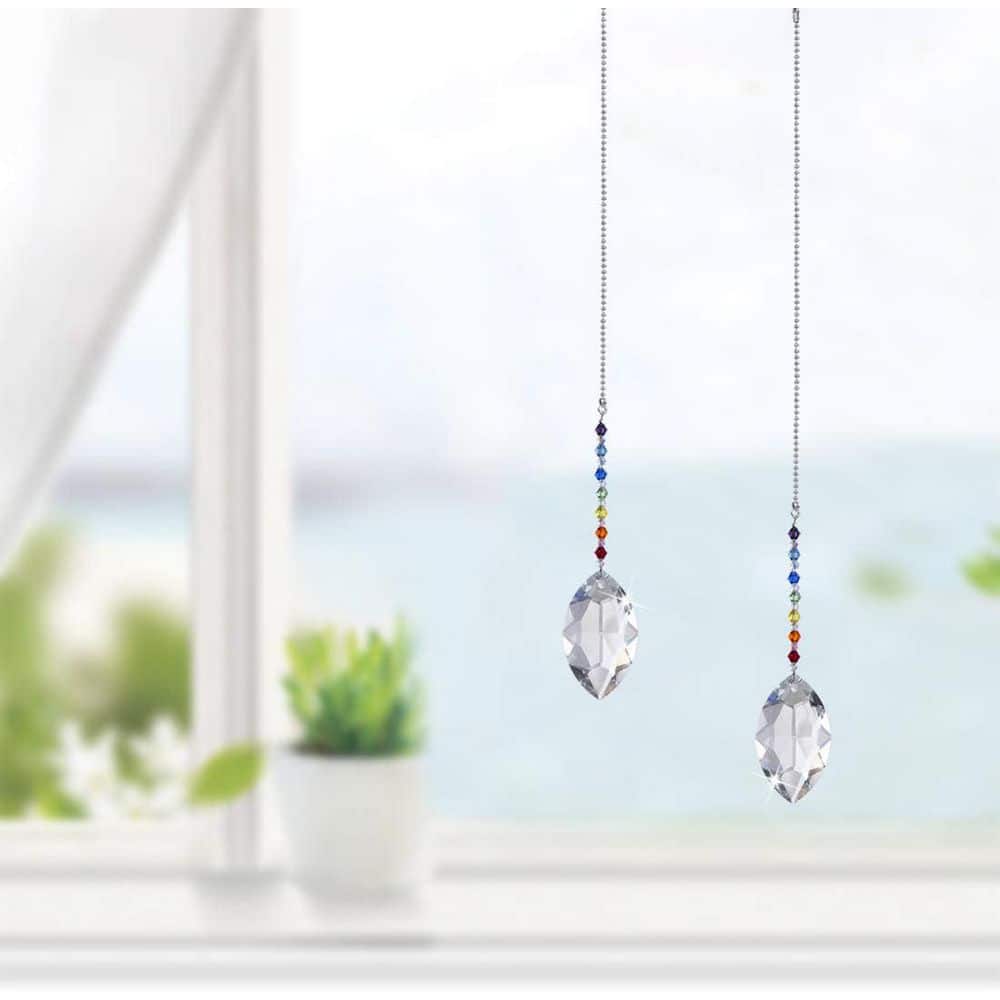 phyfalip Crystal Chakra Pendants 16.8 in. Clear Ceiling Fan Pull Chains ...