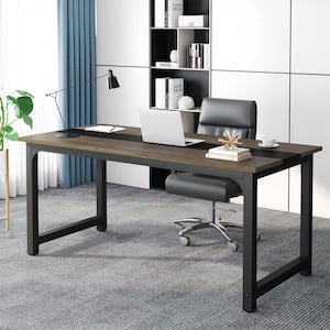 BYBLIGHT 63 in. Rectangle White and Gold Faux Marble Executive Computer ...