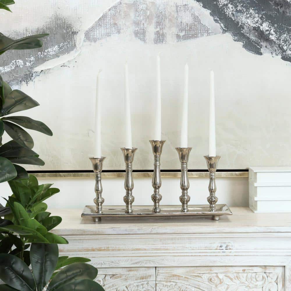 Litton Lane 8 in. Silver Aluminum 5 Candle Candelabra with Candle Plate ...