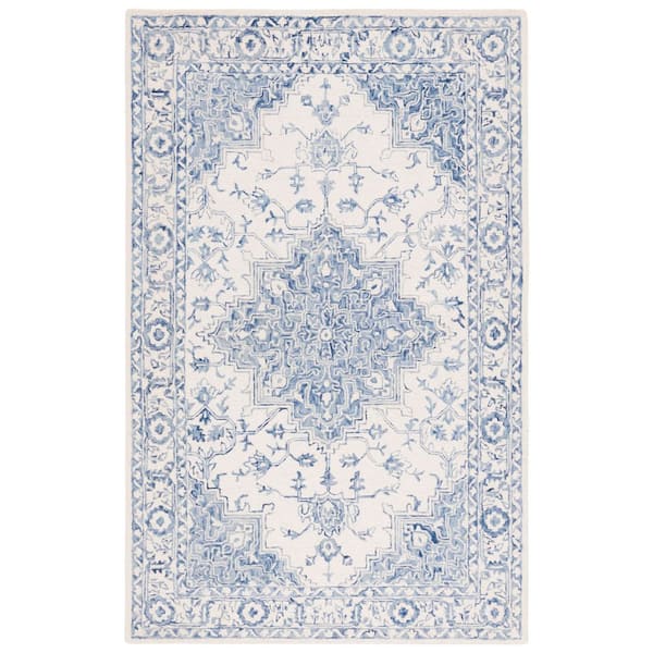 SAFAVIEH Metro 3 ft. x 5 ft. Blue/Ivory Ornate Border Area Rug MET874M ...