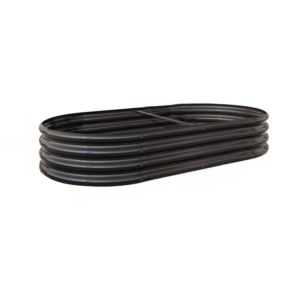 Zeus & Ruta 71 x 35 x 11 in. Black Metal Oval Outdoor Raised Garden Bed ...