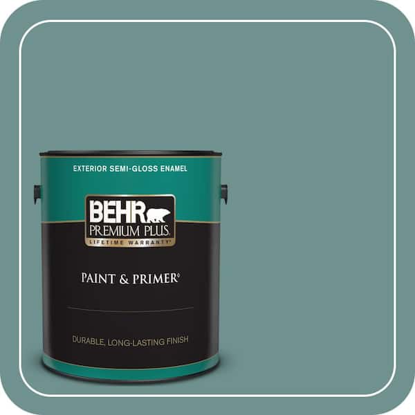 BEHR PREMIUM PLUS 1 gal. #ECC-60-3 Pool Tide Semi-Gloss Enamel Exterior ...