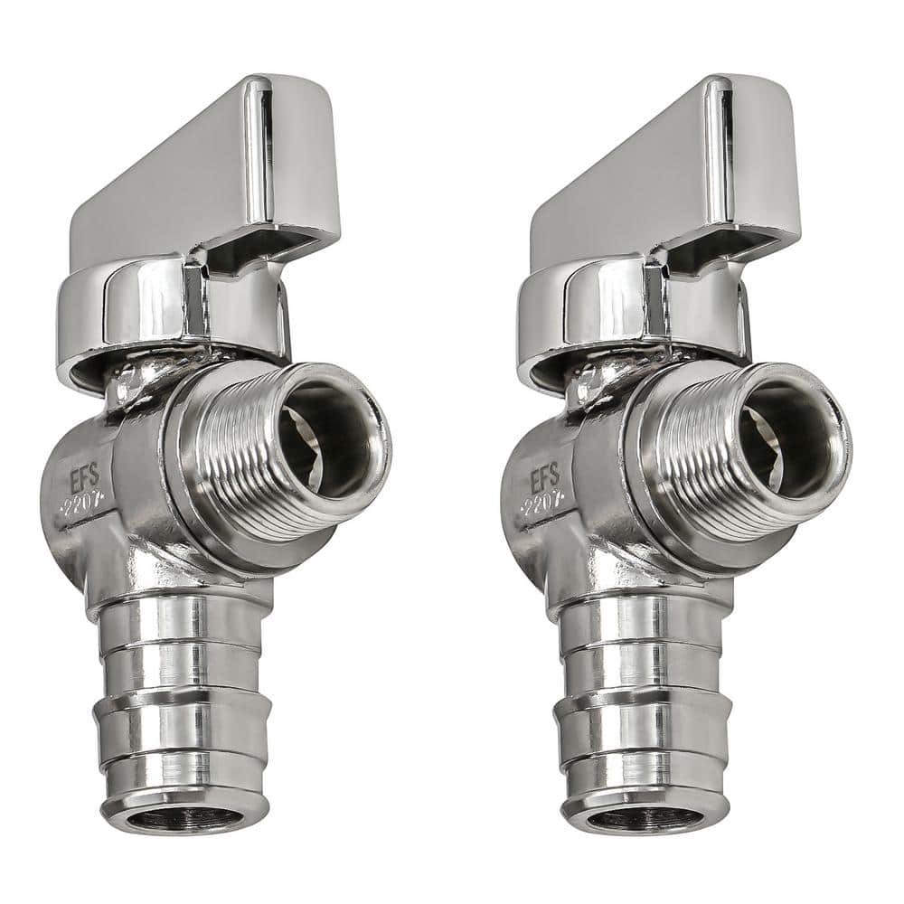 The Plumber's Choice 1/2 in. F1960 PEX x 3/8 in. OD COMP Quarter Turn Angle Compact Supply Stop ...