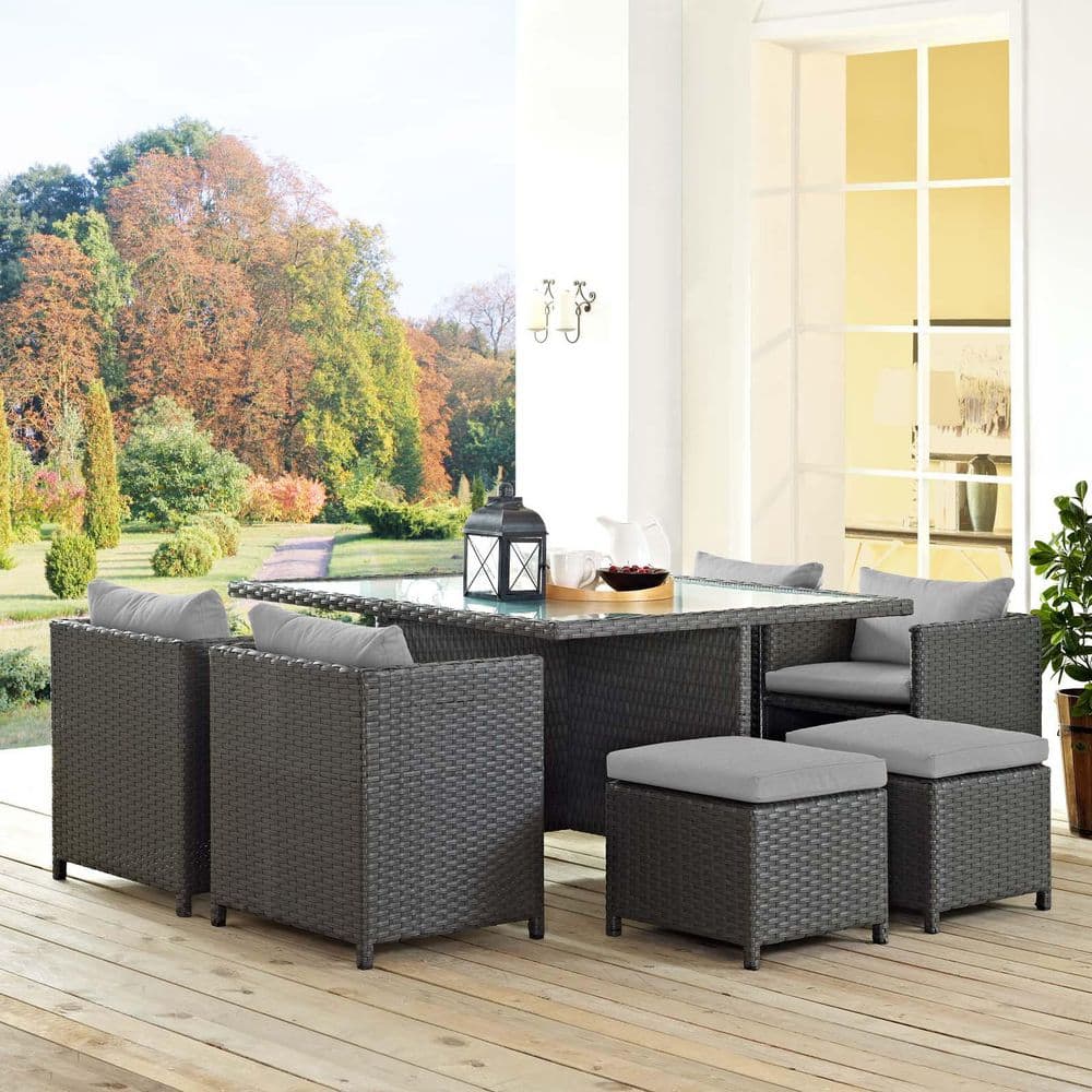 MODWAY Sojourn Wicker Rattan Outdoor Patio Sunbrella Fabric, 9-Piece ...