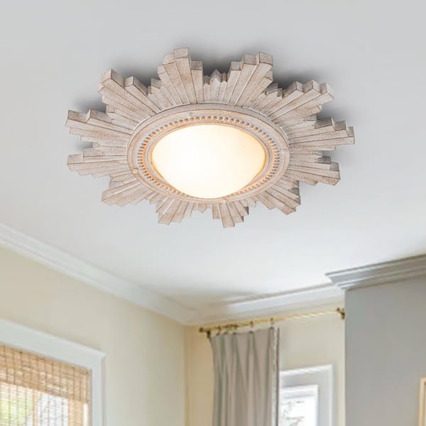 HUOKU Tavya 2-Light 26.8 in. W Distressed White Wall Sconce Flower ...