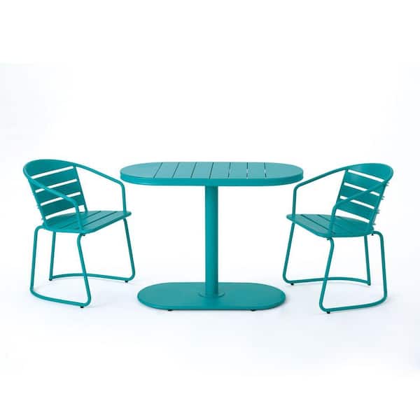 JUJABU Teal 3-Piece Monica Bistro Set for Backyard, Garden K2S64F256 ...