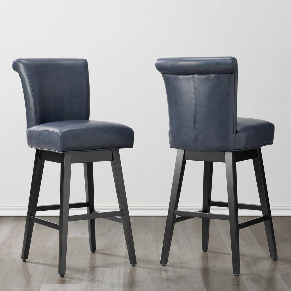 Spruce & Spring Dennis 30 in. Navy Blue Solid Wood Frame Swivel Counter ...