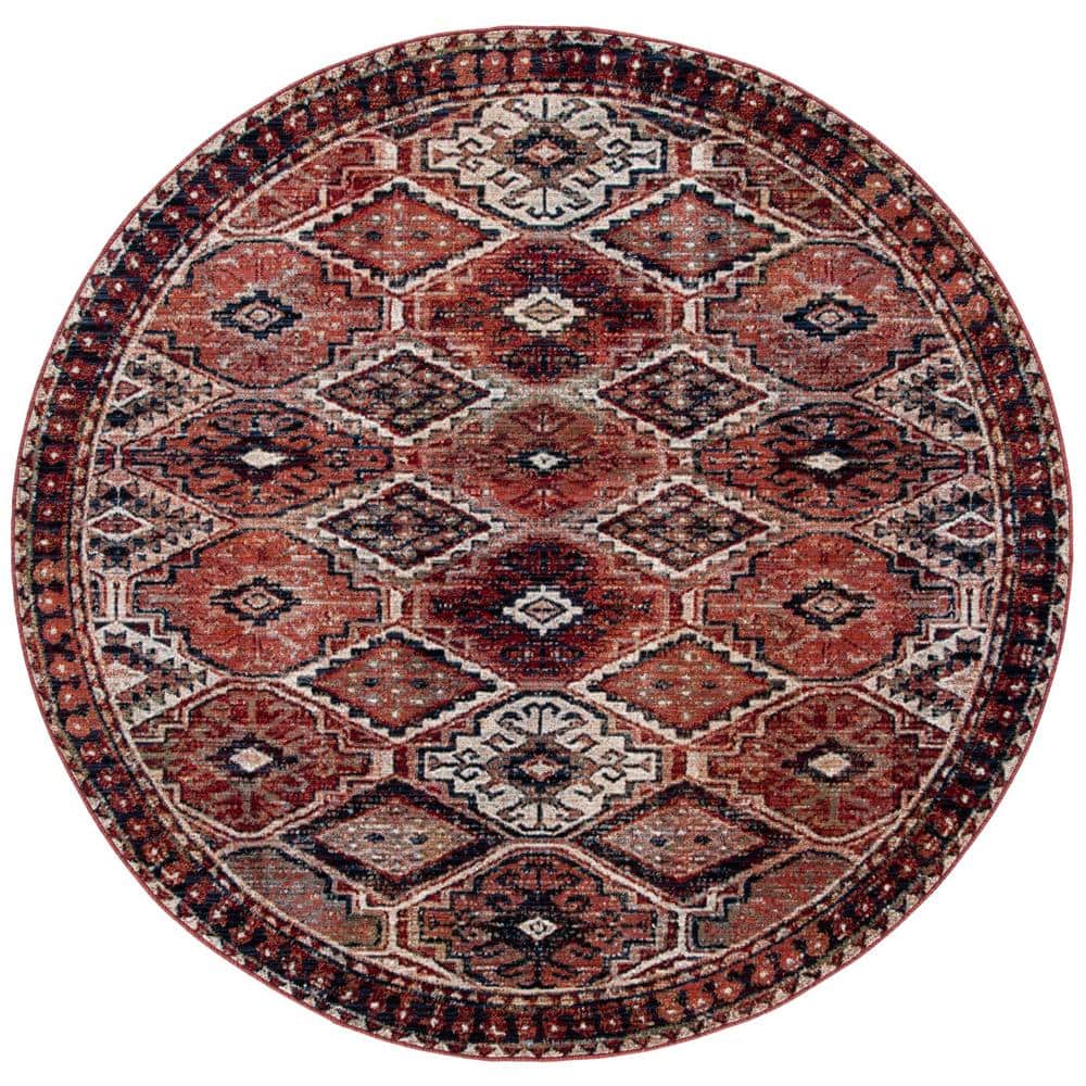 SAFAVIEH Herat Rust/Cream 7 ft. x 7 ft. Border Geometric Round Area Rug ...