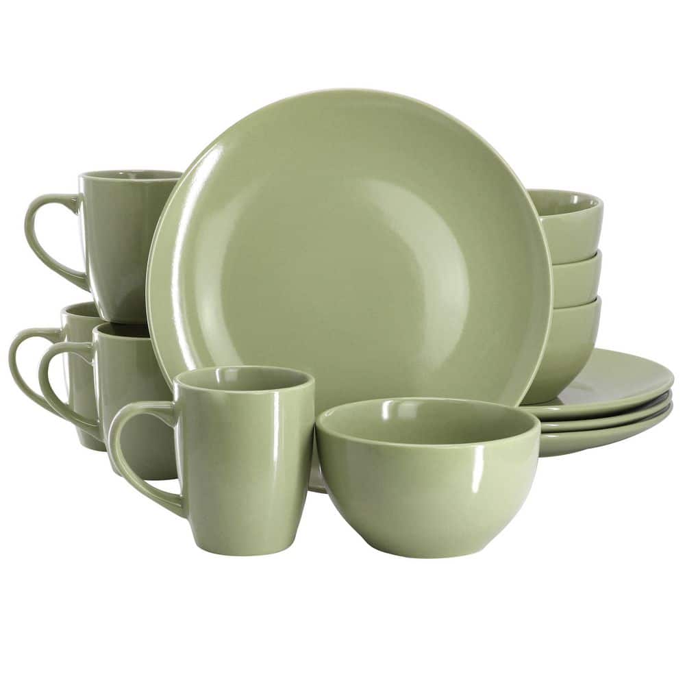 Gibson Home Everyday Plus 12-Piece Stoneware Dinnerware Set in Sage ...