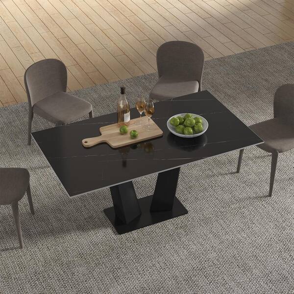 Monland Modern Rectangle Black Gold Lauren Stone Top 62.99in. Stainless ...