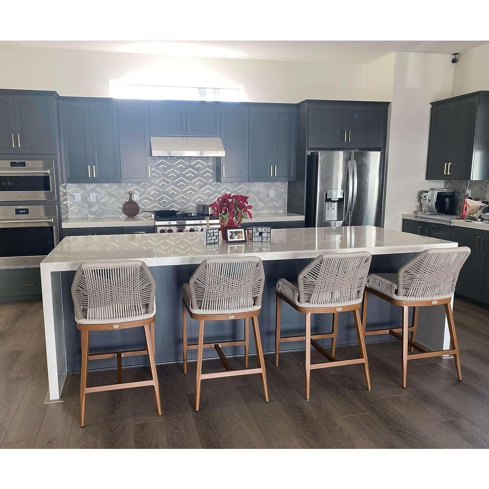 PURPLE LEAF Modern Aluminum Twill Wicker Woven Counter Height Outdoor ...