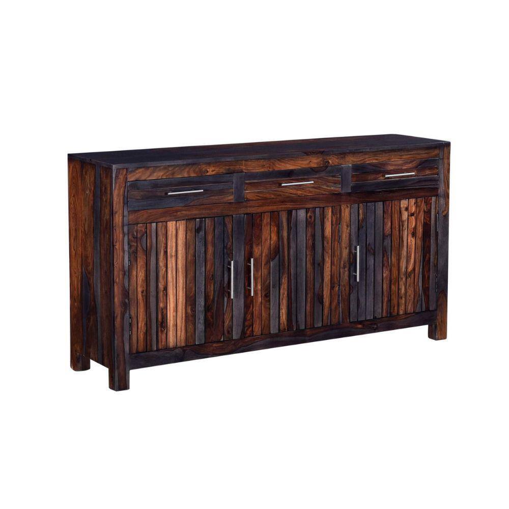 Benjara Brown and Gray Wood Top 66 in. Sideboard with 3 Gliding Drawers ...