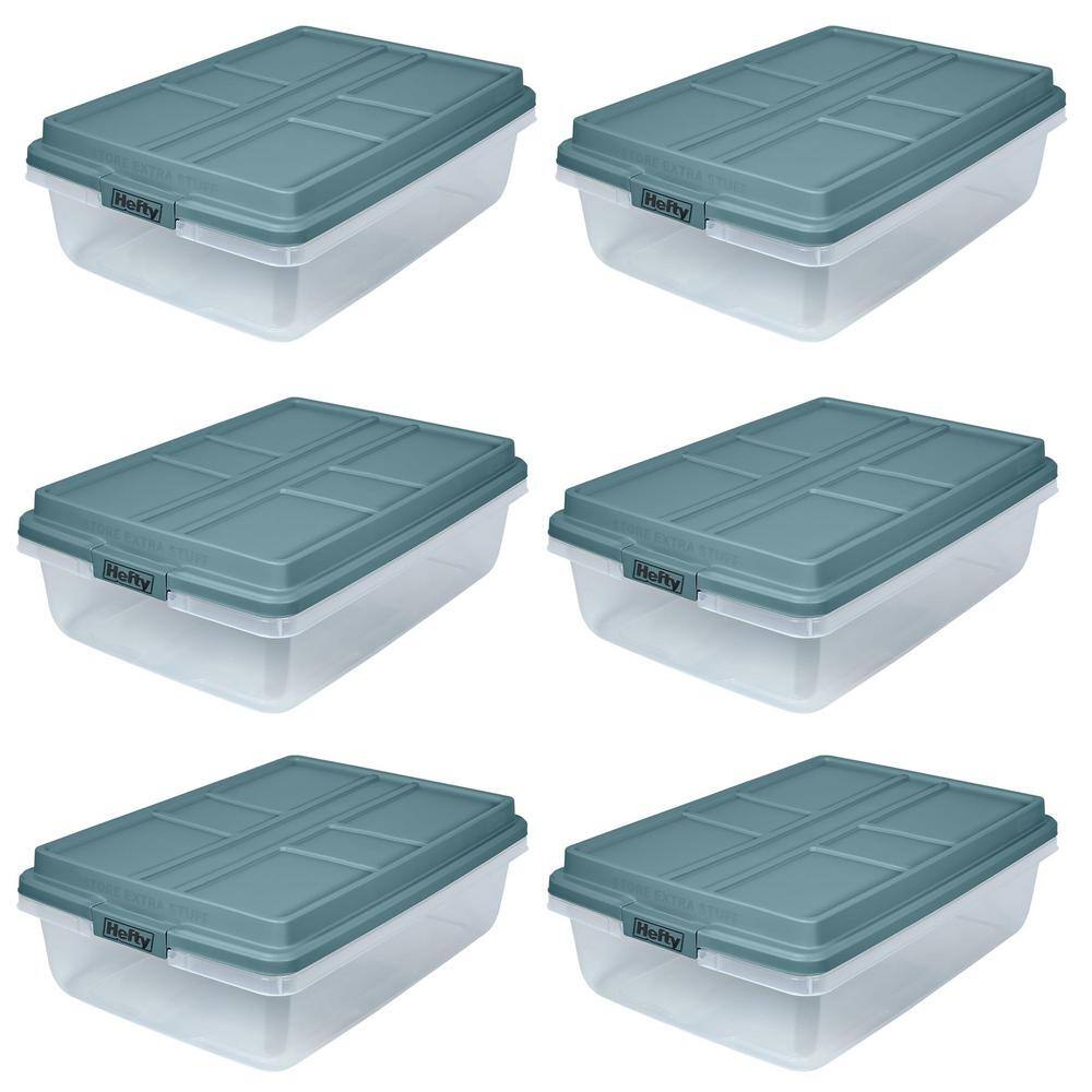 Hefty 40-Qt. Stackable Plastic Storage Bin with Lid 6-Pack HFT ...
