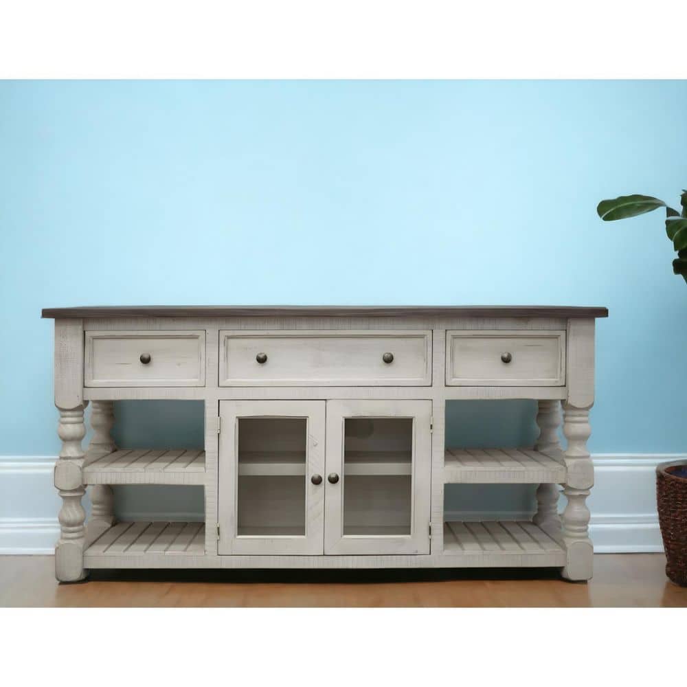 HomeRoots Ivory TV Stand Fits TV's up to 78 in. with Drawers;Shelves ...