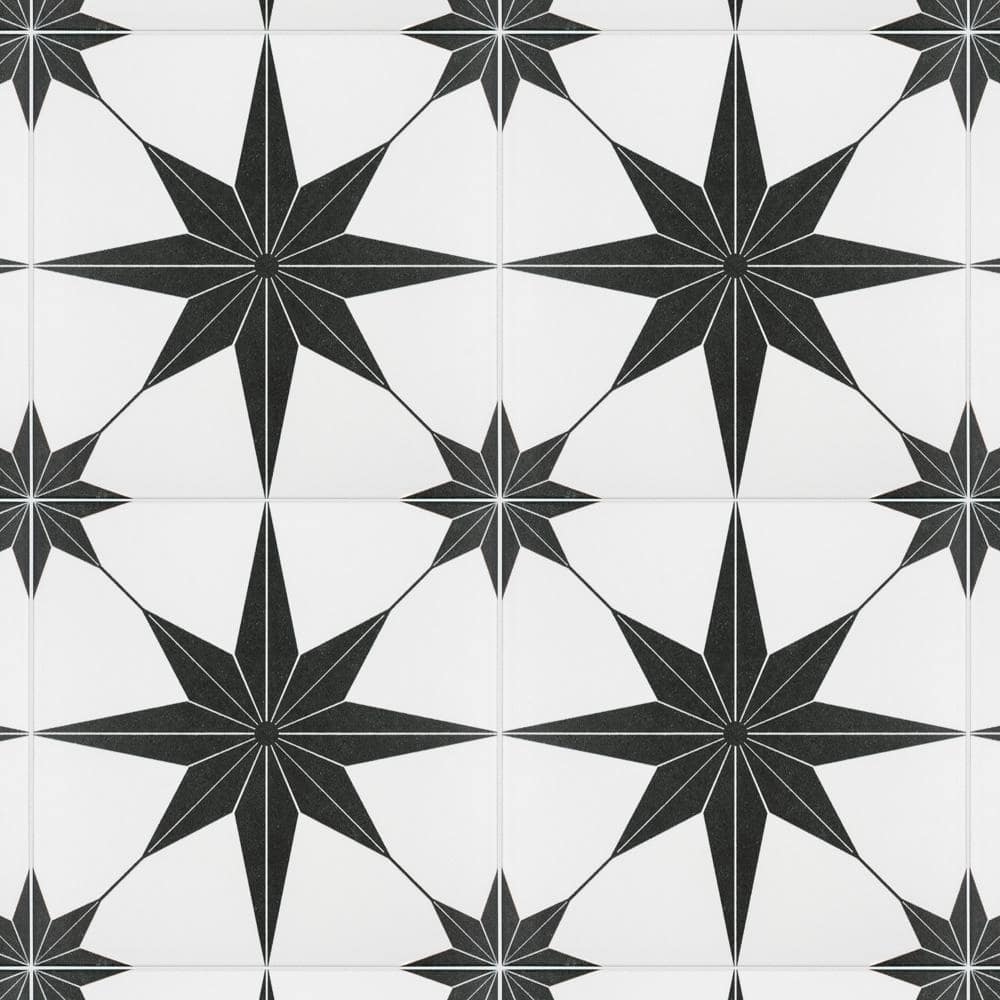 Merola Tile Stella Nero 9-3/4 in. x 9-3/4 in. Porcelain Floor and Wall ...
