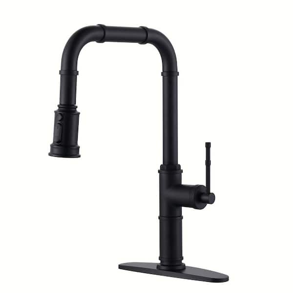 IVIGA Single Handle 17.9 in. H Pull Down Sprayer Kitchen Faucet with 360° Spout Swivel and 3 ...