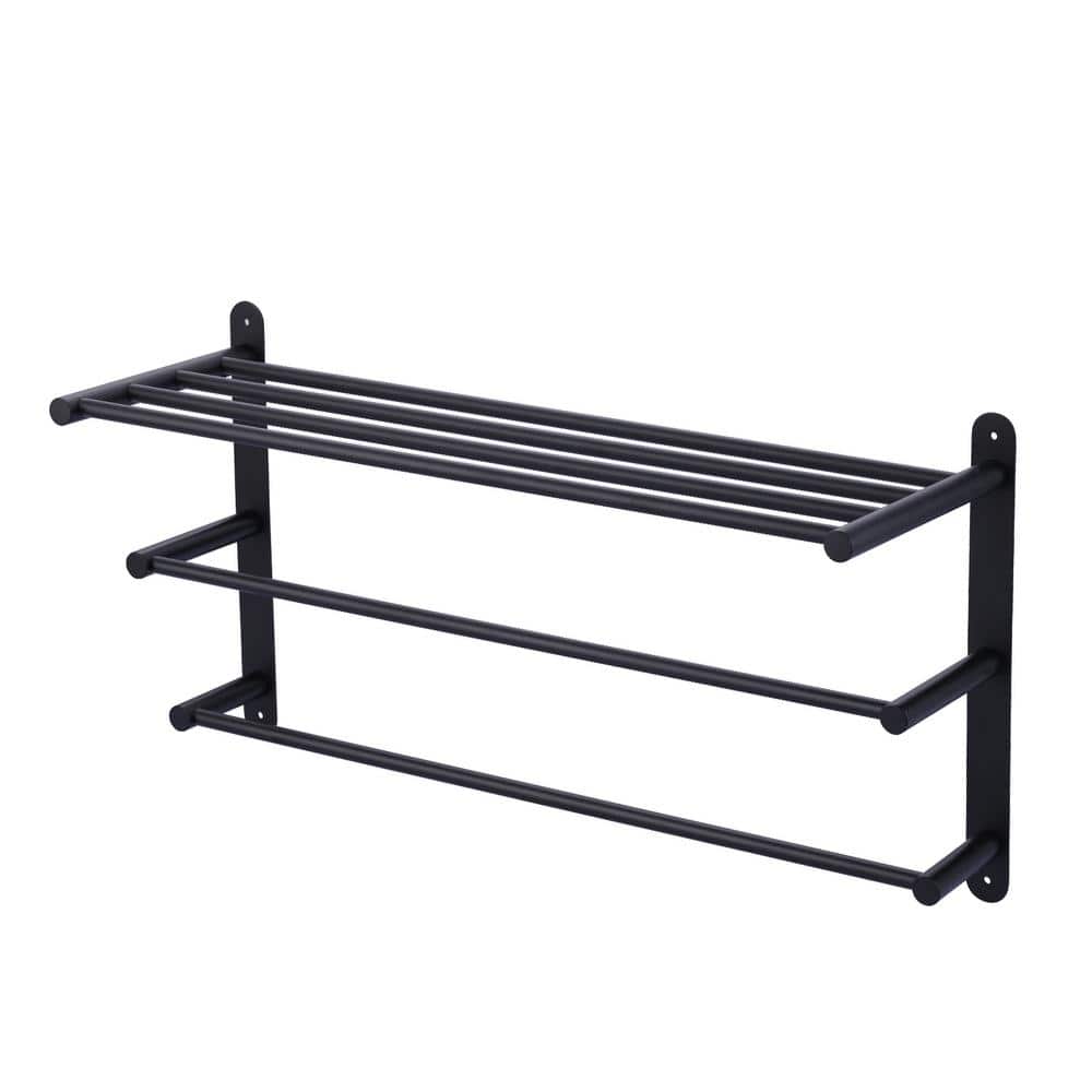 WOWOW 24 in. Matte Black 3-Tier Wall Mounted Towel Rack with Mounting ...