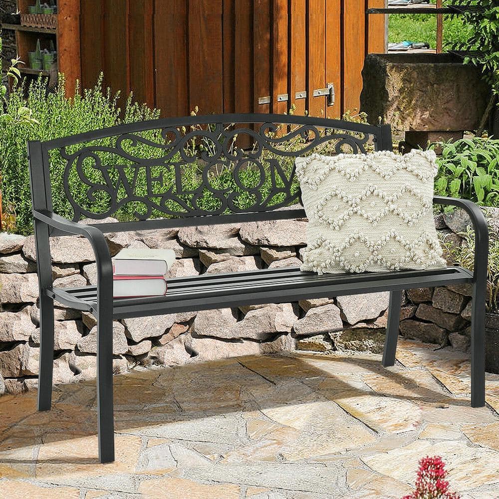 FORCLOVER 50 in. Metal Outdoor Bench with Elegant Black Finish HYM ...