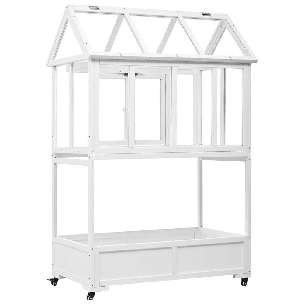 Garden Wood Portable Cold Frame with Movable Wheels Mini Greenhouse ...