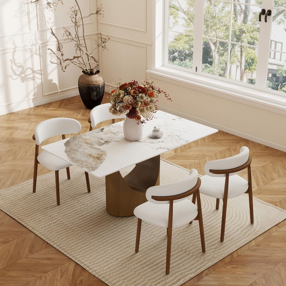 Magic Home 63 in. Pondora Sintered Stone Tabletop with Pedestal Dining ...