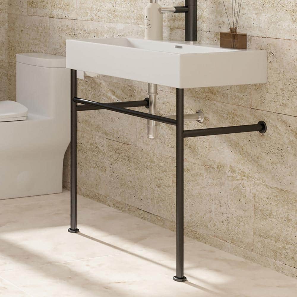 Staykiwi 5.7 in. Ceramic Console Sink Basin in White and Black Legs ...