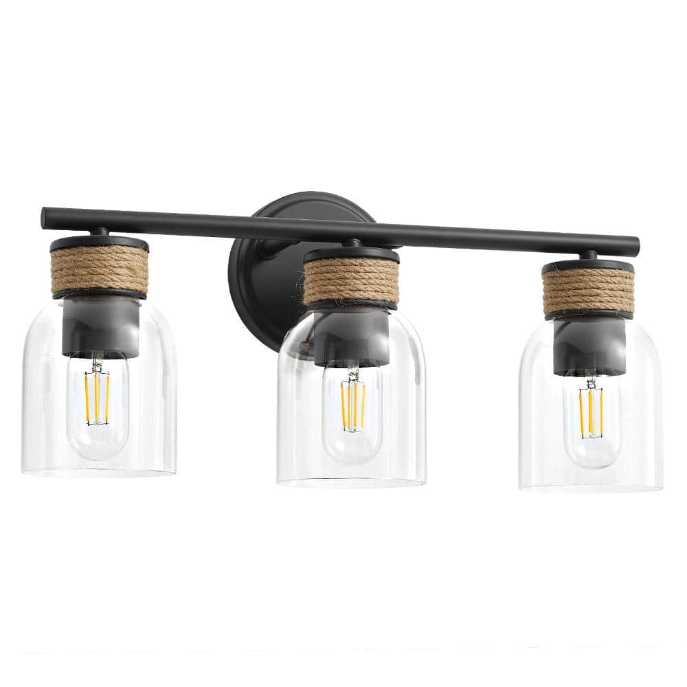 Deyidn 19.2 in. 3 Light Black Vanity Light with Clear Glass Shade ...