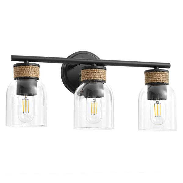 Deyidn 19.2 in. 3 Light Black Vanity Light with Clear Glass Shade ...