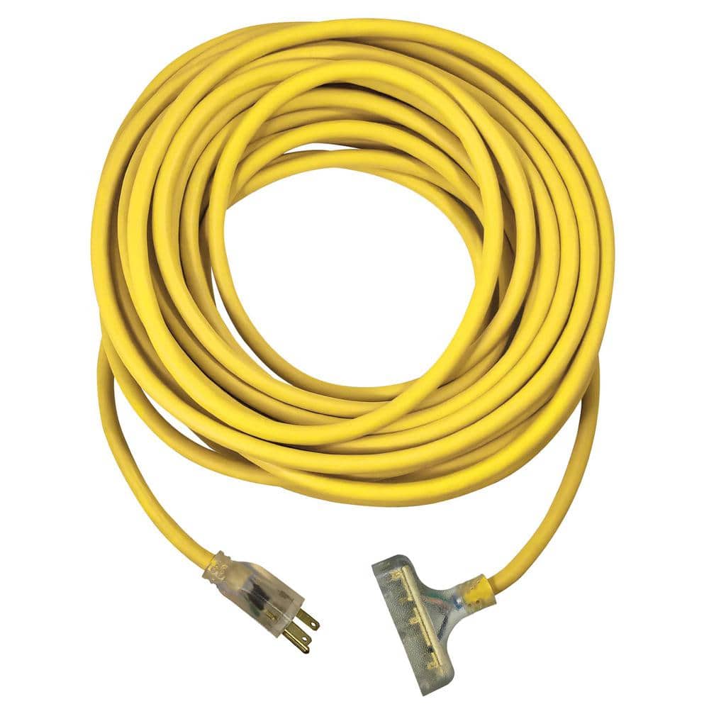 US Wire and Cable USW 25 ft. 12/3 Yellow Triple Tap Extension Cord with ...