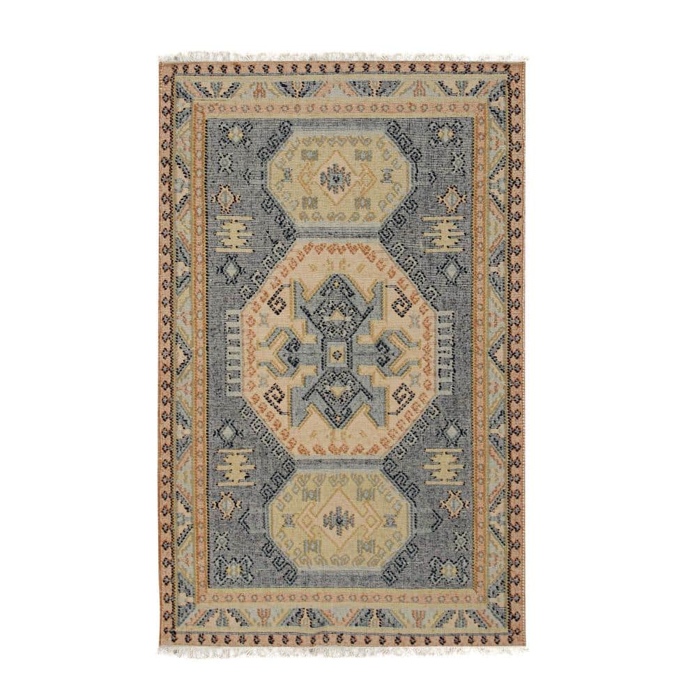 EORC Blue 9 ft. x 12 ft. Handwoven Wool Contemporary High low Kilim Rug ...