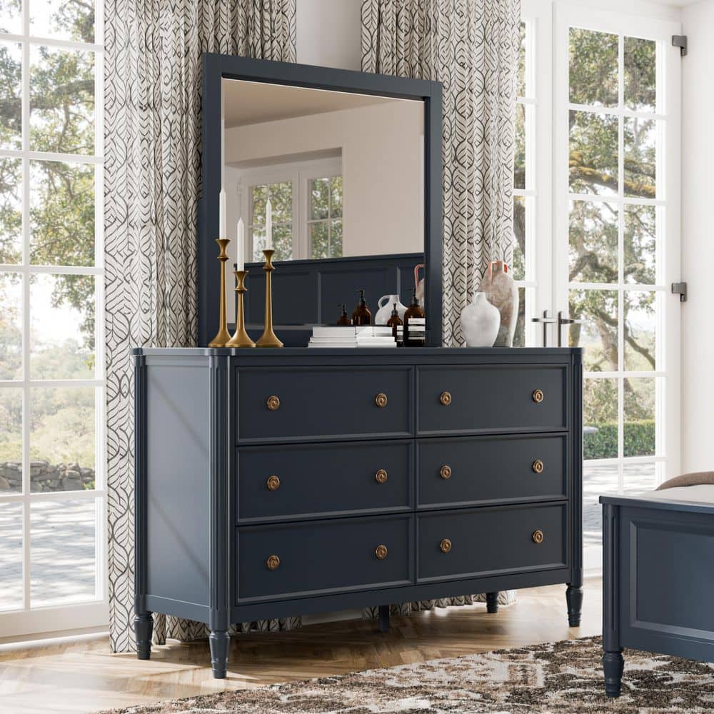 Furniture of America Whitfield Modern French Blue 6-Drawer 62 in. Dresser With Mirror and ...