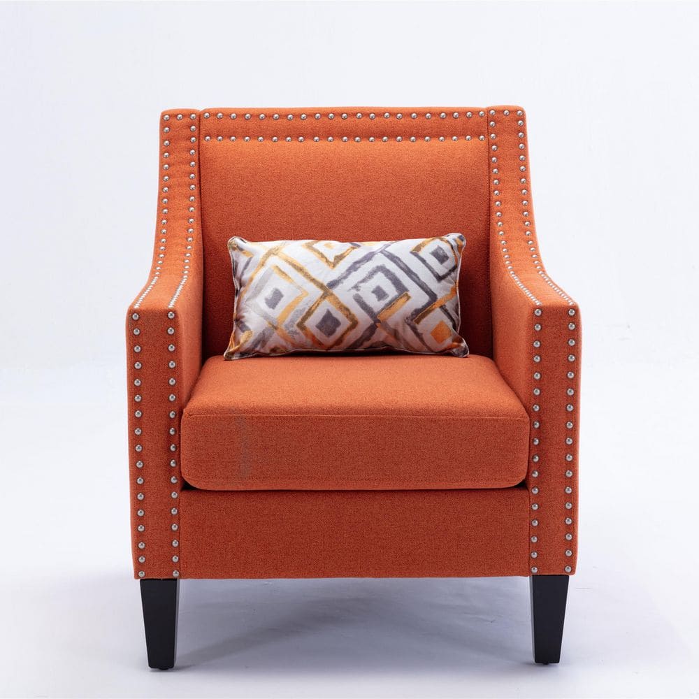 ANBAZAR Orange Linen Fabric Upholstery Accent Arm Chair (Set of 1 ...