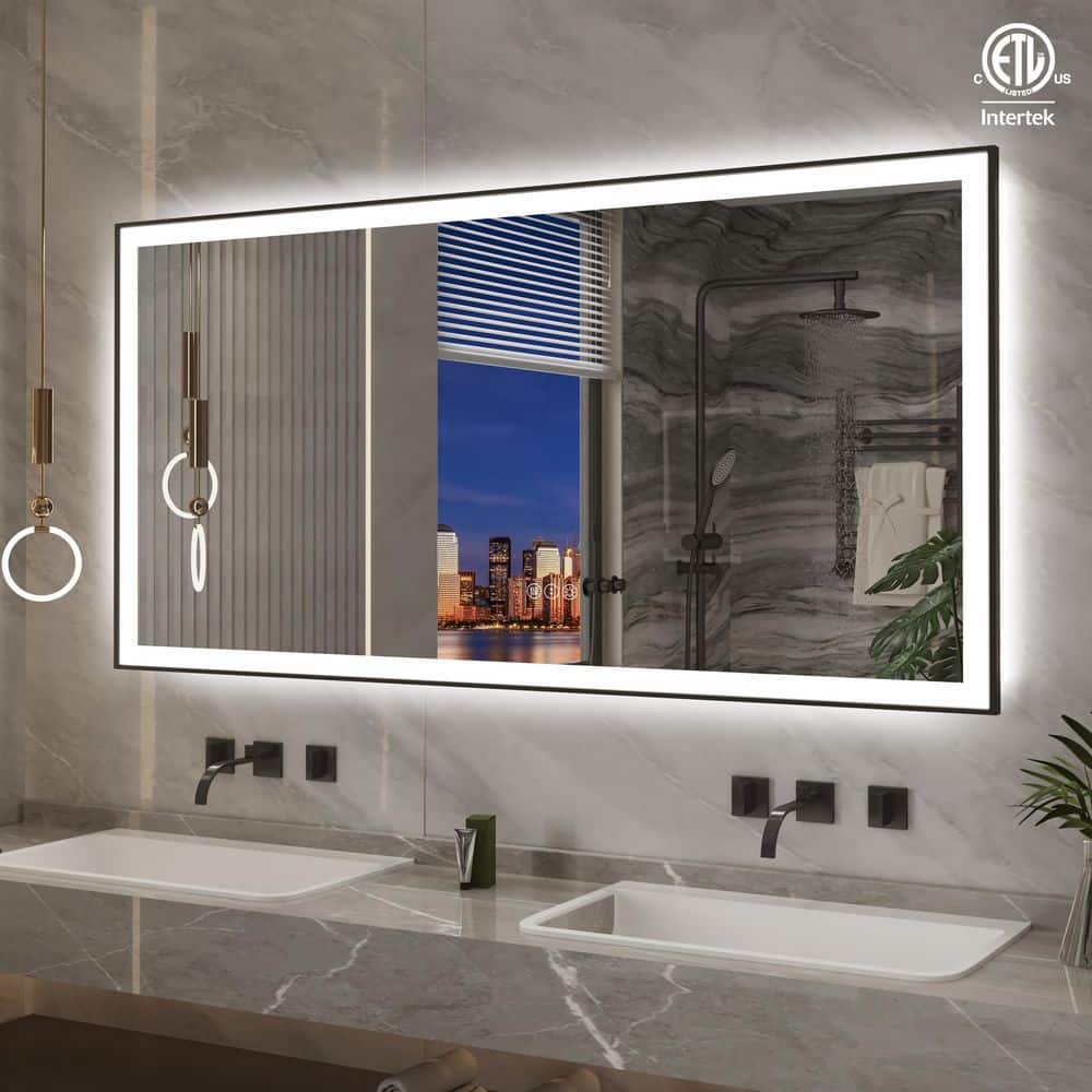Hpeytaire 72 in. W x 36 in. H Rectangular Aluminum Framed Backlit and ...