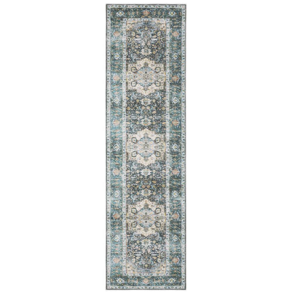 AVERLEY HOME Cascade Blue/Ivory 2 ft. x 8 ft. Traditional Medallion ...