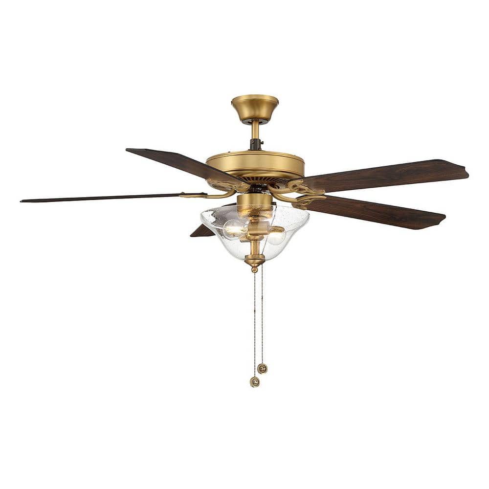 TUXEDO PARK LIGHTING 52 in. Indoor Natural Brass Ceiling Fan with Light ...
