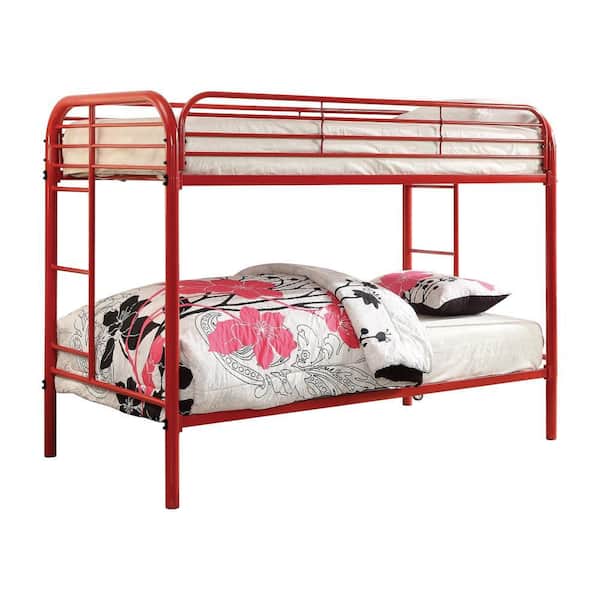 Benjara Red Twin Adjustable Bunk Bed with Attached Side Rails and Side ...