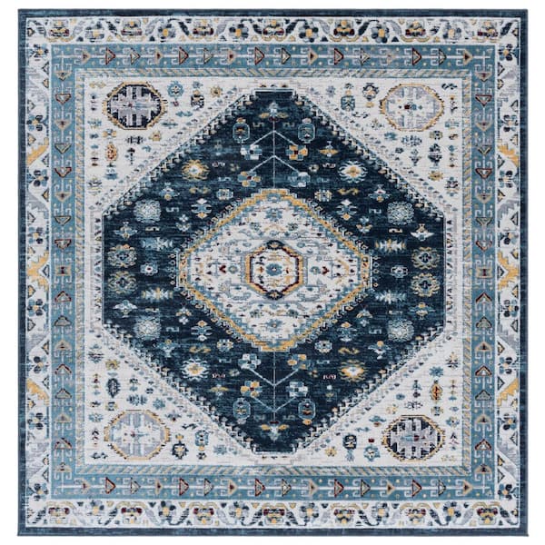SAFAVIEH Bayside 7 ft. x 7 ft. Navy/Blue Traditional Medallion Square ...