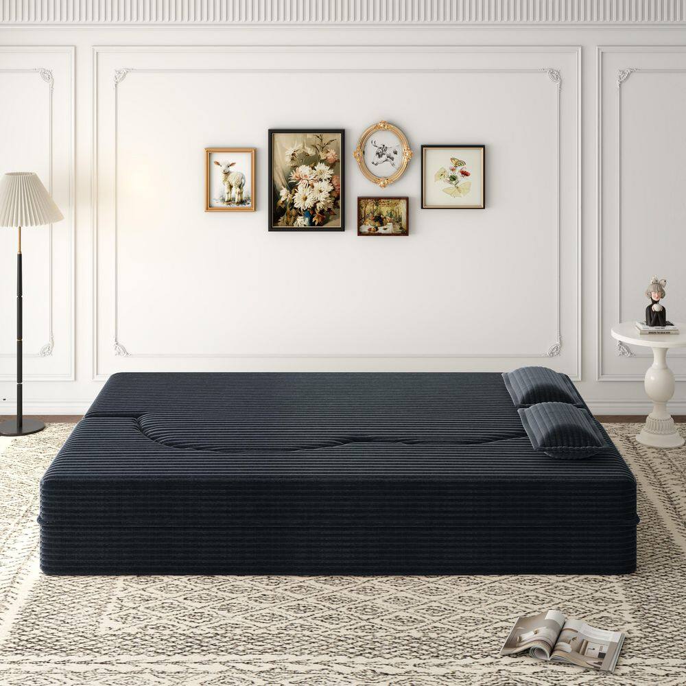 Qualler 78 in. Corduroy Fully Compressed Sectional Sofa Sofa Bed in ...