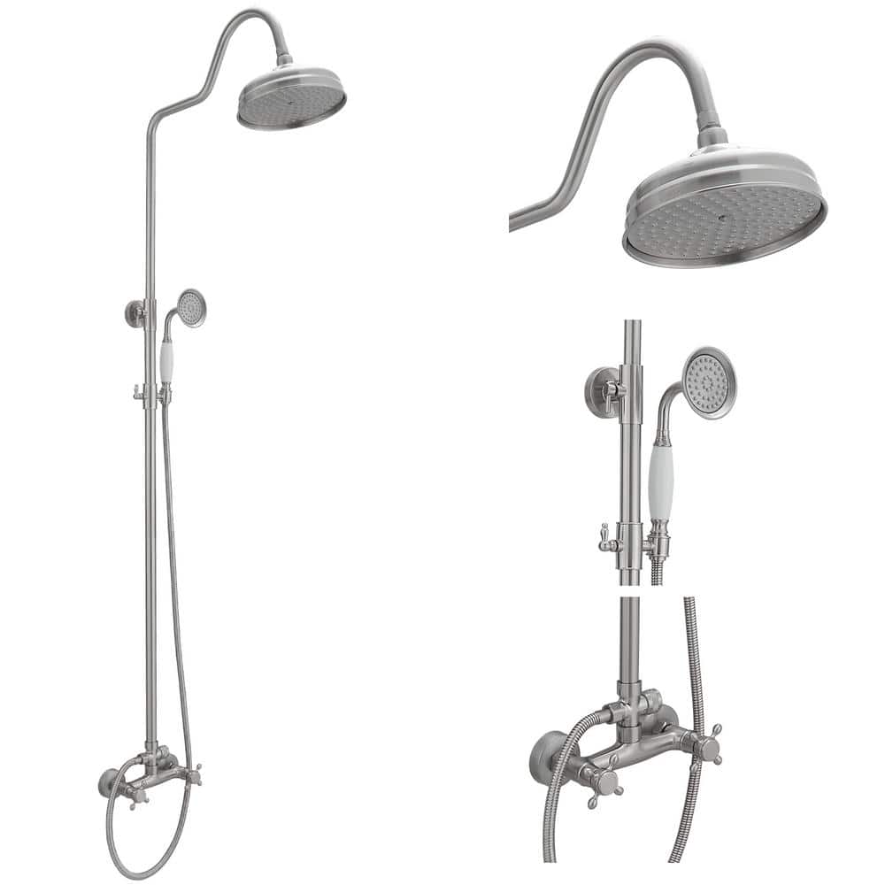 BWE 2-Spray Round Wall Bar Shower Kit with Hand Shower Dual Cross ...