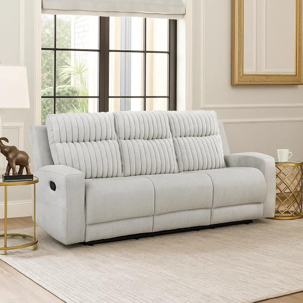 Benjara Lupe 37 in. Flared Arm Fabric Rectangle Sectional Sofa in Light ...