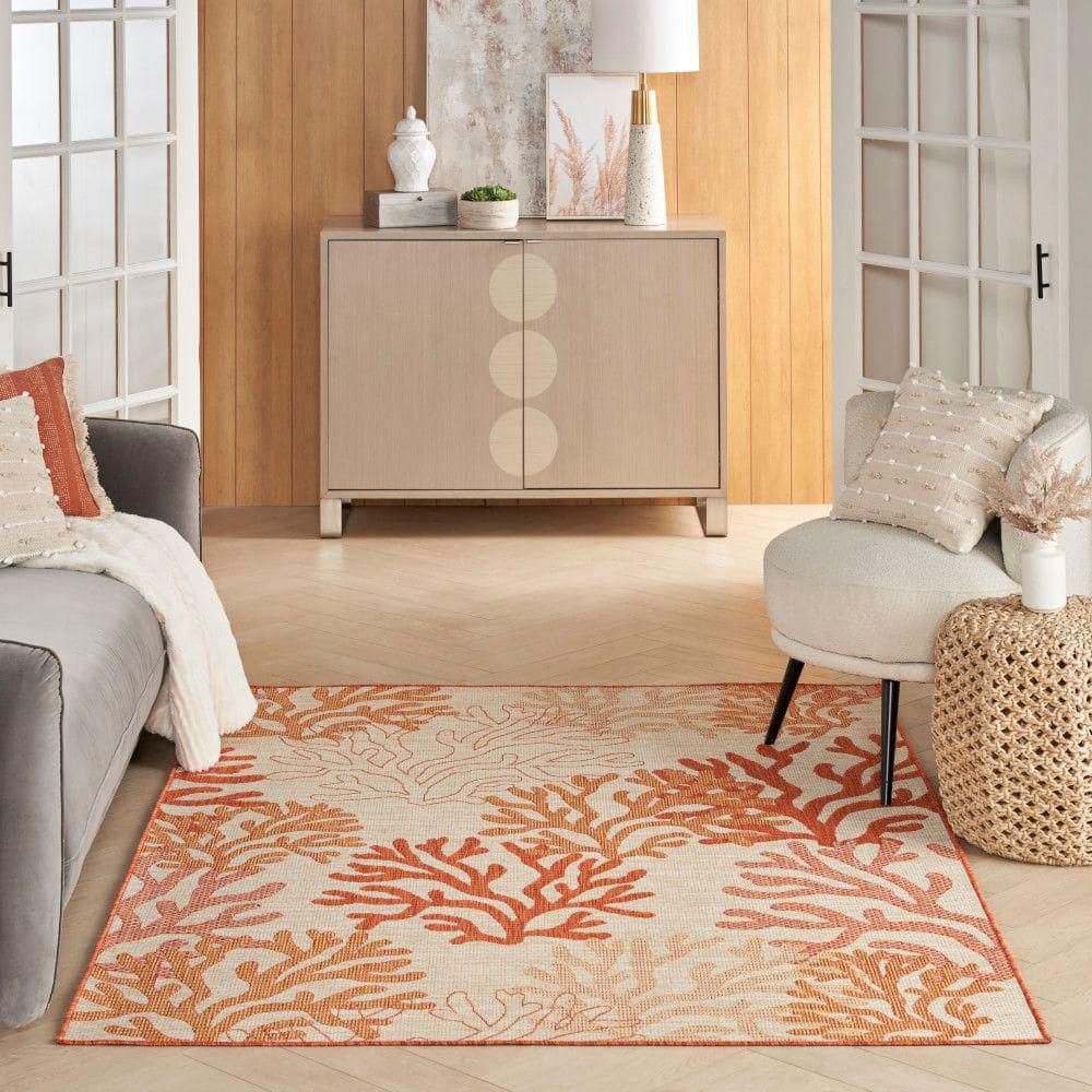 Nourison Garden Oasis Coral 5 ft. x 7 ft. Nature-inspired Contemporary ...