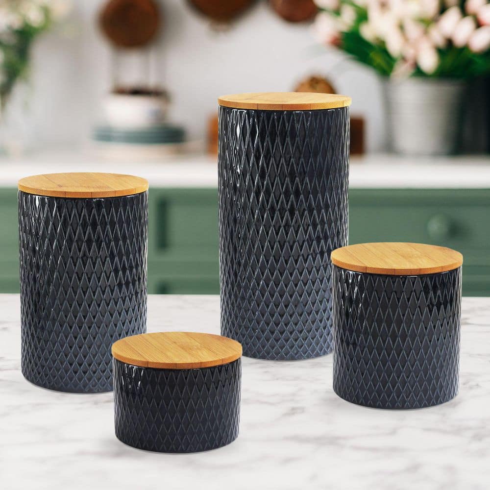 American Atelier 4-Piece Diamond Embossed Stoneware Canister Set with ...