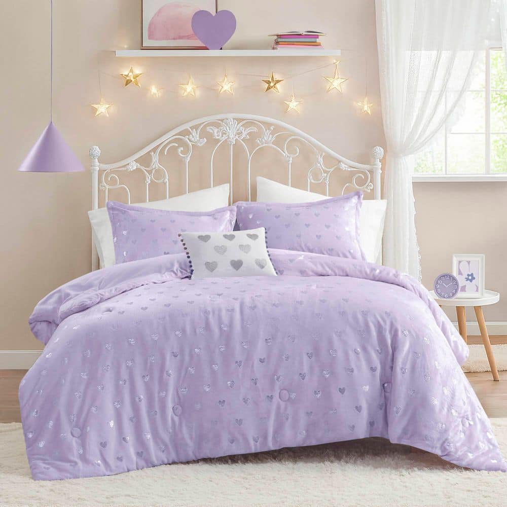 Intelligent Design Jenna 4-Piece Purple/Silver Full/Queen Metallic ...