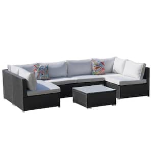 7-Piece Beige Wicker Patio Conversation Set with Cushions ZSY-139 - The ...