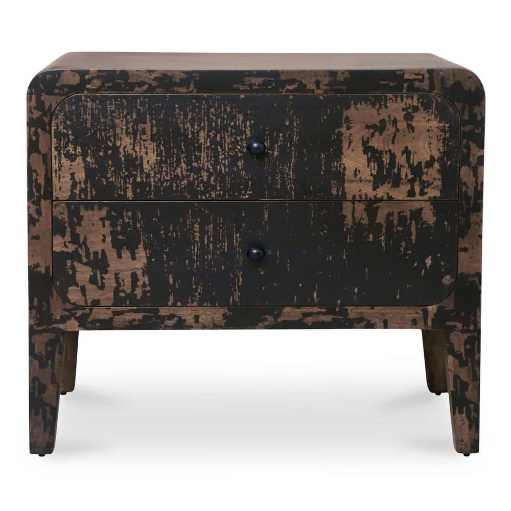 NADAAL STUDIOS Brelline Distressed Black 2-Drawer 30 in. W Nightstand ...