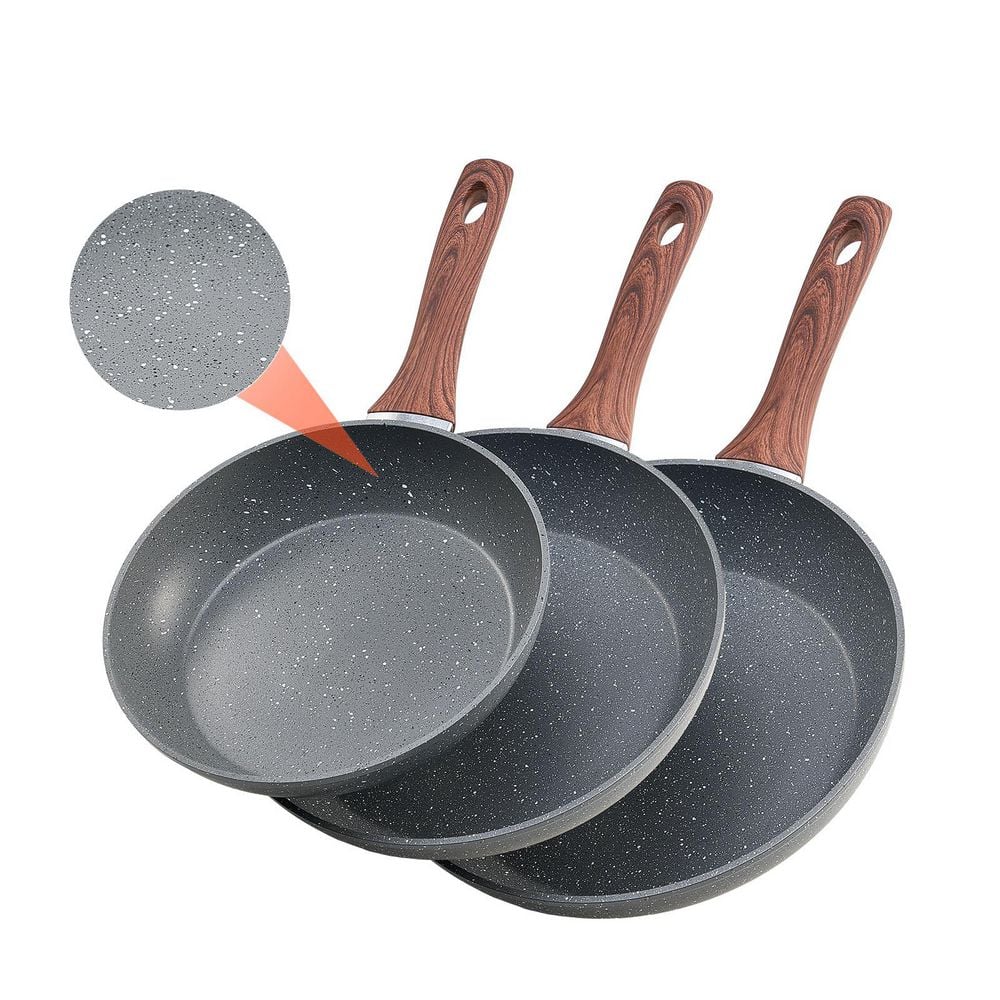 VEVOR Frying Pan Skillet, 3-Piece Aluminum Egg Fry Pans, Nonsitck Heavy ...