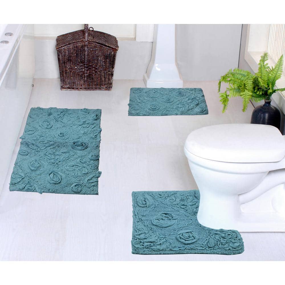 HOME WEAVERS INC Modesto Bath Rug 100% Cotton Bath Rugs Set, 3-Pcs Set ...