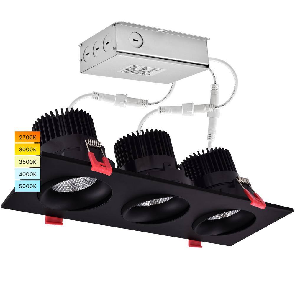 LUXRITE 11 in. Canless 3 Head Adjustable LED Recessed Lights 36W 5 ...