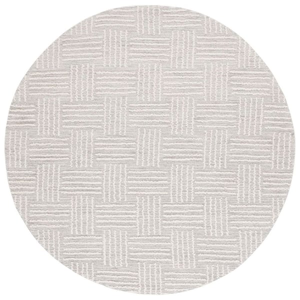 SAFAVIEH Ebony 6 ft. x 6 ft. Light Gray/Ivory Checkered Striped Round ...